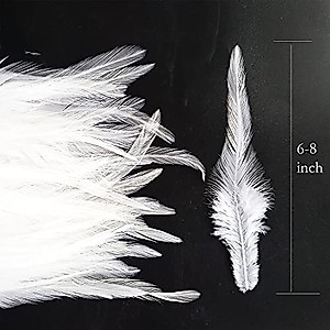 Happy Feather 100PCS Saddle Hackle Rooster Feather for Crafts, 5-7 inch Natural Pheasant Neck Feathers DIY Pendant Earrings Dream Catcher-White