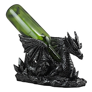 Gothic Faux Stone Old Wise Dragon Blood Centurion Wine Bottle Holder Figurine