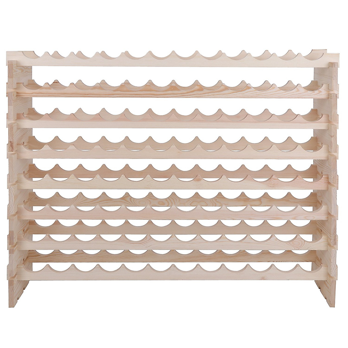 HomGarden 6 Tier Stackable Wine Display Rack Modular Free Standing Bottles Storage Stand Wooden Wine Holder Display Shelves Natural Wood Wobble-Free（8x12 Row 96 Bottles）