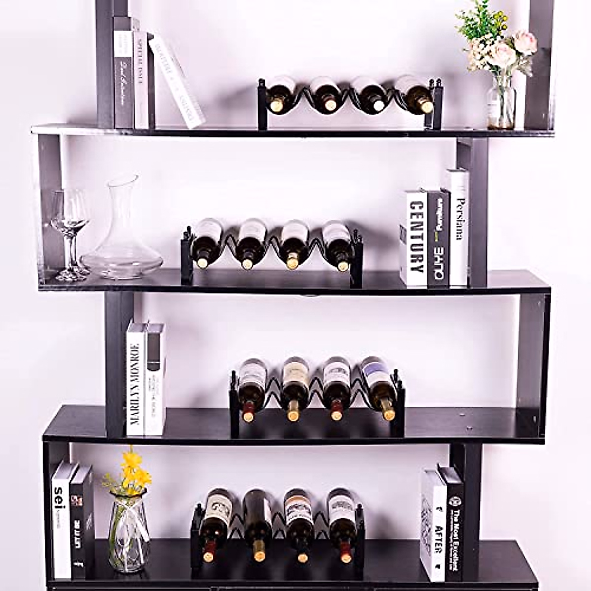 TONLEA 4 Tier Wine Rack, 3-in-1 16 Bottles Wine Storage, Wine Bottle Rack Stackable, Wine Storage Rack for Cabinet Pantry(Dark Black, Version 2.0)