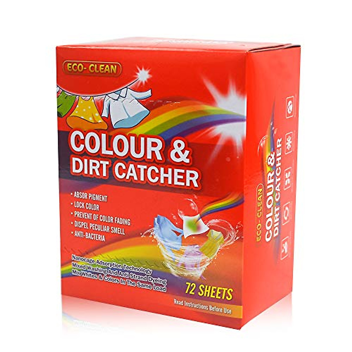Dye Trapping Sheets 72 Count, Color Absorber Laundry Sheets, Prevent Light Colored Clothes from Being Dyed
