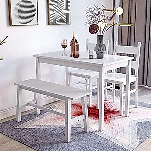 Dining Kitchen Table Set for 4, Solid Wood 4 PC Table and Chair Set, Rectangular Kitchen Table with 2 Chairs and Bench, Modern Farmhouse Dinette Table Set for Kitchen, Dining Room, Easy Assembly