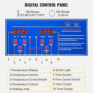 VEVOR 22L Industrial Sonic Cleaner with Digital Timer&Heater 40kHz Professional Sonic Cleaner 110V with Excellent Cleaning Effect for Wrench Tools Industrial Parts Mental Apparatus
