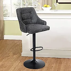MAISON ARTS Swivel Adjustable Bar Stool with Back for Kitchen Counter Padded Counter Height Faux Leather Bar Chair with Heavy Duty Base for Pub Cafe Dining, 300LBS Weight Capacity, Grey, 1 Stool