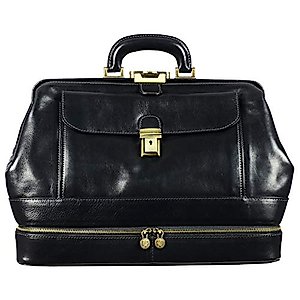 Time Resistance Leather Medical Doctor Bag Vintage Style Medium Satchel Black