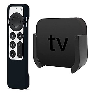 TV Mount Compatible with Apple TV 4K HD 4th 5th Gen, Auswaur Wall Mount Bracket Holder Compatible with Apple TV HD 4K with Black Silicone Siri 2021 2nd / 3rd Gen 2022 Remote Control Protection Case