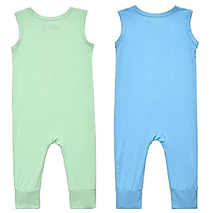Baby Sleeveless Romper 2-Way Zipper Toddler Summer Jumpsuit Viscose Outfits Infant Footless Pajamas clothes(Green & Blue, 3-6m)