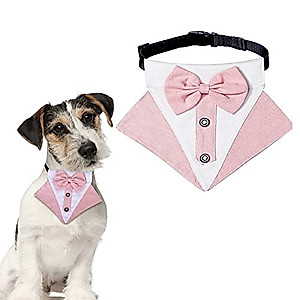 HACRAHO Formal Dog Tuxedo Bandana, 1 Piece Pink Dog Wedding Bandana Collar with Bowtie Adjustable Formal Tux Dog Bandana with Collar for Small Dogs, S