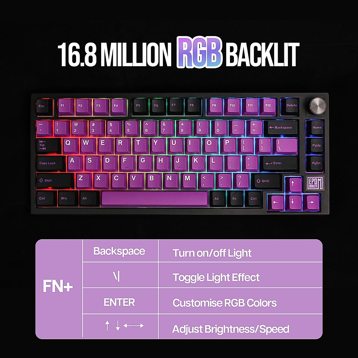 EPOMAKER TH80 SE Gasket 75% Mechanical Keyboard, NKRO Hot Swappable RGB 2.4Ghz/ Bluetooth 5.0/ Wired Gaming Keyboard with Poron/EVA Foam, 4000mah Battery (Black Purple, Budgerigar Switch)