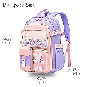 HZhuyu Kawaii Backpack with Cute Accessories Wide Open Bunny Cute Backpack Asthetic Backpack with Plush Pendenat (Large,Blue)