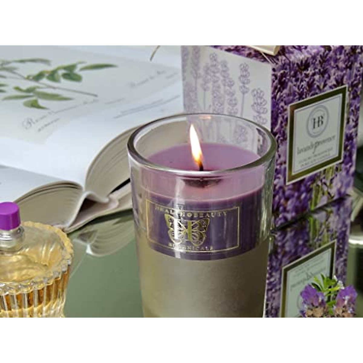 HB Botanicals Luxury Candle Lavande Provence Highly Scented Soy Candle Lavender Wax. Clean Burn in 7.5 Oz Frosted Gold Glass. Beautiful Gold Embossed Gift Box. Gift Wrapped! Safe Cotton Wick