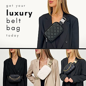 Boutique Luxury Chain Belt Bag | Crossbody Bag Leather Fanny Pack for Women Fashionable | Cute Everywhere Bum Hip Waist Pack | Small Travel Fashion Chest Bag (Extended Strap, Black Silver | Diamond)