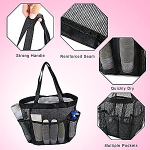 KINBOM 1pc Hanging Toiletry Bag Mesh Pockets, Portable Shower Tote Bag Mesh Shower Caddy Tote for Bathroom Toiletry Essentials (Black)