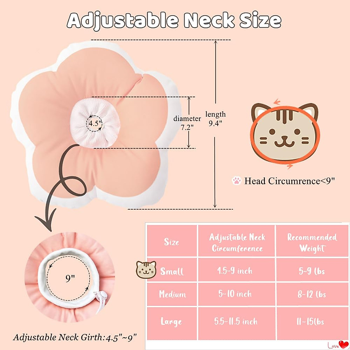 LAVVICHA Soft Cat Cone Collar Waterproof Adjustable Pet E Collar Cute Pink Flower Collar for Cats Small Dogs Kitten Puppy After Surgery Prevent Licking(Pink,Small)