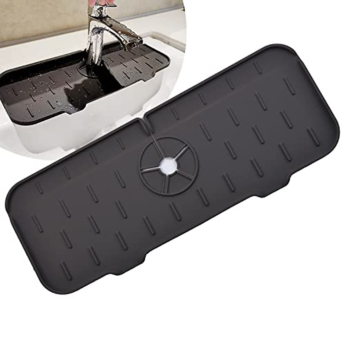 Silicone Kitchen Faucet Mat, Behind Sink Splash Guard, Self Draining Sink Pad Behind Faucet, Faucet Splash Guard, Faucet Drying Mat for Kitchen, Bathroom, Rv Sink(Darkgray)