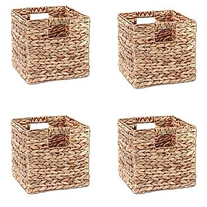 Foldable Hyacinth Storage Basket with Iron Wire Frame By Trademark Innovations (Set of 4)