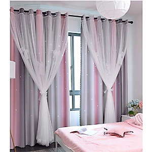 Yancorp Curtains for Girls Bedroom Kids Room Curtain Colorful Window Nursery Curtain 63 inches Length Room Darkening Grommet 2 Layers (Pink Grey, W52 X L63)