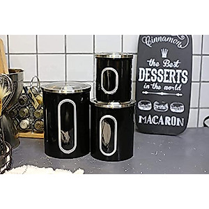 Fortune Candy Stainless Steel Canister Sets with Anti-Fingerprint Lid and Visible Window, Cereal Container Set of 3 (Black)