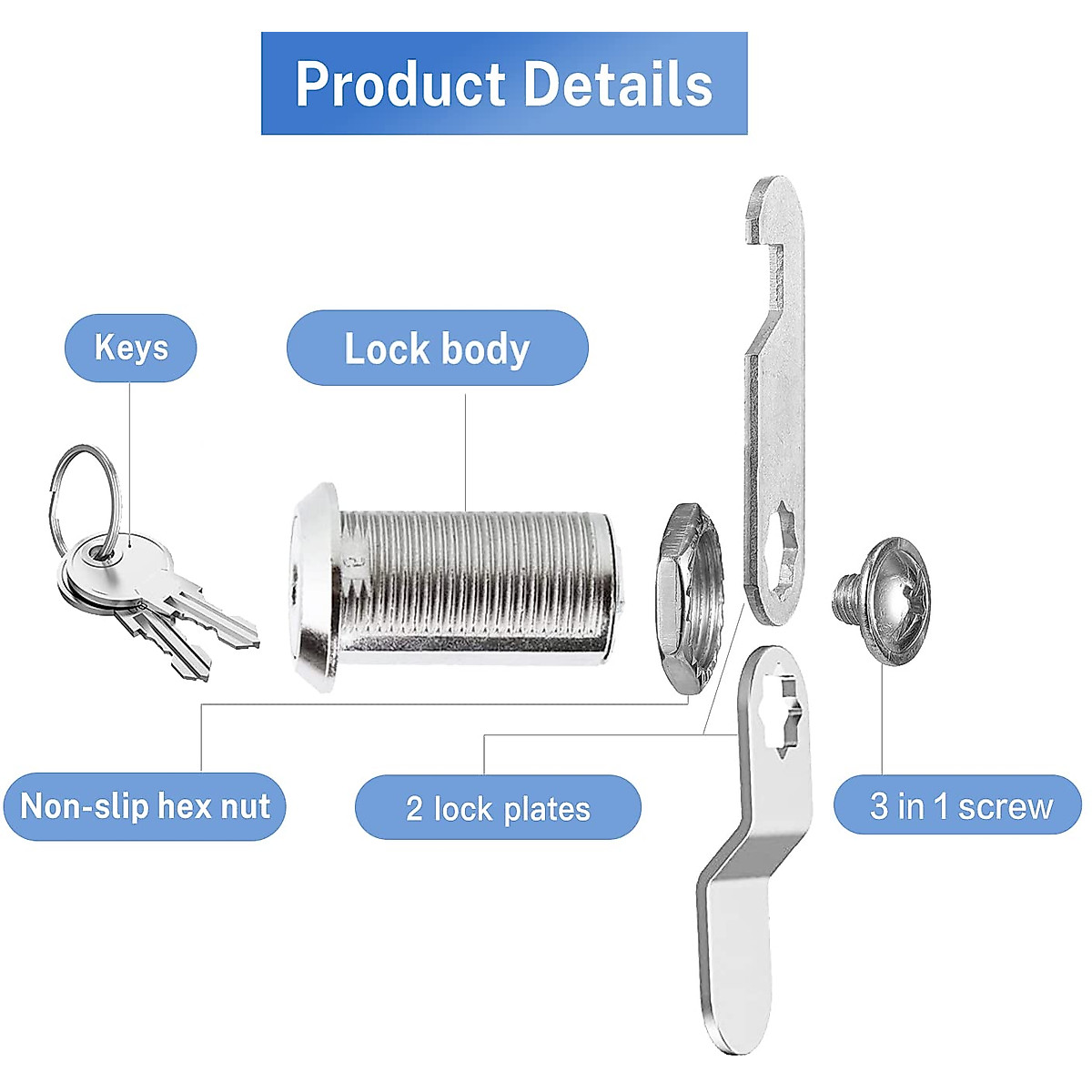 Sissinda Cam Locks Cabinet Locks Keyed Alike,1-1/8Inch Cylinder Fits on 0.9Inch Max Panel Thickness,Secure Drawer RV Camper Trailer,Zinc Alloy(1-1/8Inch 12Pcs)