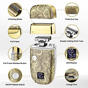 GSKY Electric Razor, Double Foil, Foil Shavers for Men,2 Speeds,Electric Shavers for Men,Beard Trimmer with 2 Foil,Cordless Barber Shaver Beard Trimmer,Barber Supplies Gifts for him