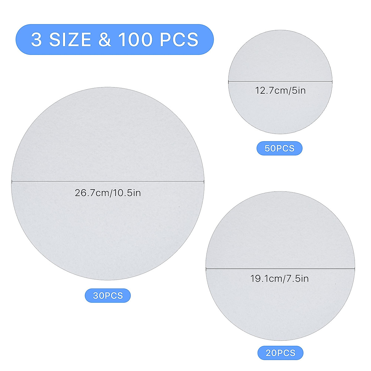 Aemygo 100 Pack Thick Felt Plate Dividers 3 Sizes China Dish Separators Protectors Soft Felt Plate Protectors for Protecting and Stacking Cookware Porcelain Glass Bowls Ceramics(5in, 7.5in, 10.5in)