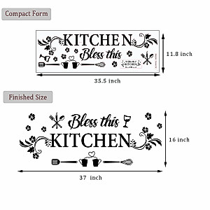 Kitchen Wall Decor Sticker Kitchen Quotes Bless This Kitchen Wall Decals Flower Art Removable DIY Vinyl Wall Stickers for Kitchen Dining Baking Room Bar Restaurant Home Decor.