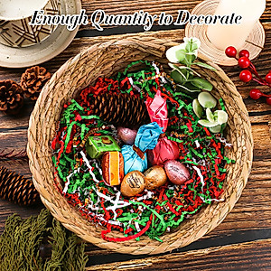 Christmas 300g/10.6oz Christmas Crinkle Cut Paper Shred, Xmas Red Green Gold Raffia Paper Confetti Shred Filler for Gift Baskets Box Filler Christmas Party Supply