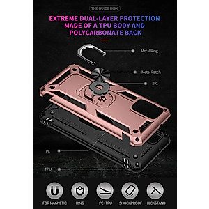 PUSHIMEI Galaxy A03S Case, Military Grade 16ft Drop Tested, Ring Holder Kickstand, with Screen Protector - Rose Gold