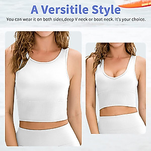 Climb Workout Crop Tank Tops for Women Solid Comfort Sleeveless Shirts Reversible Ribbed Tank Tops for Casual Sports Fitness Yoga (No Padded) White S