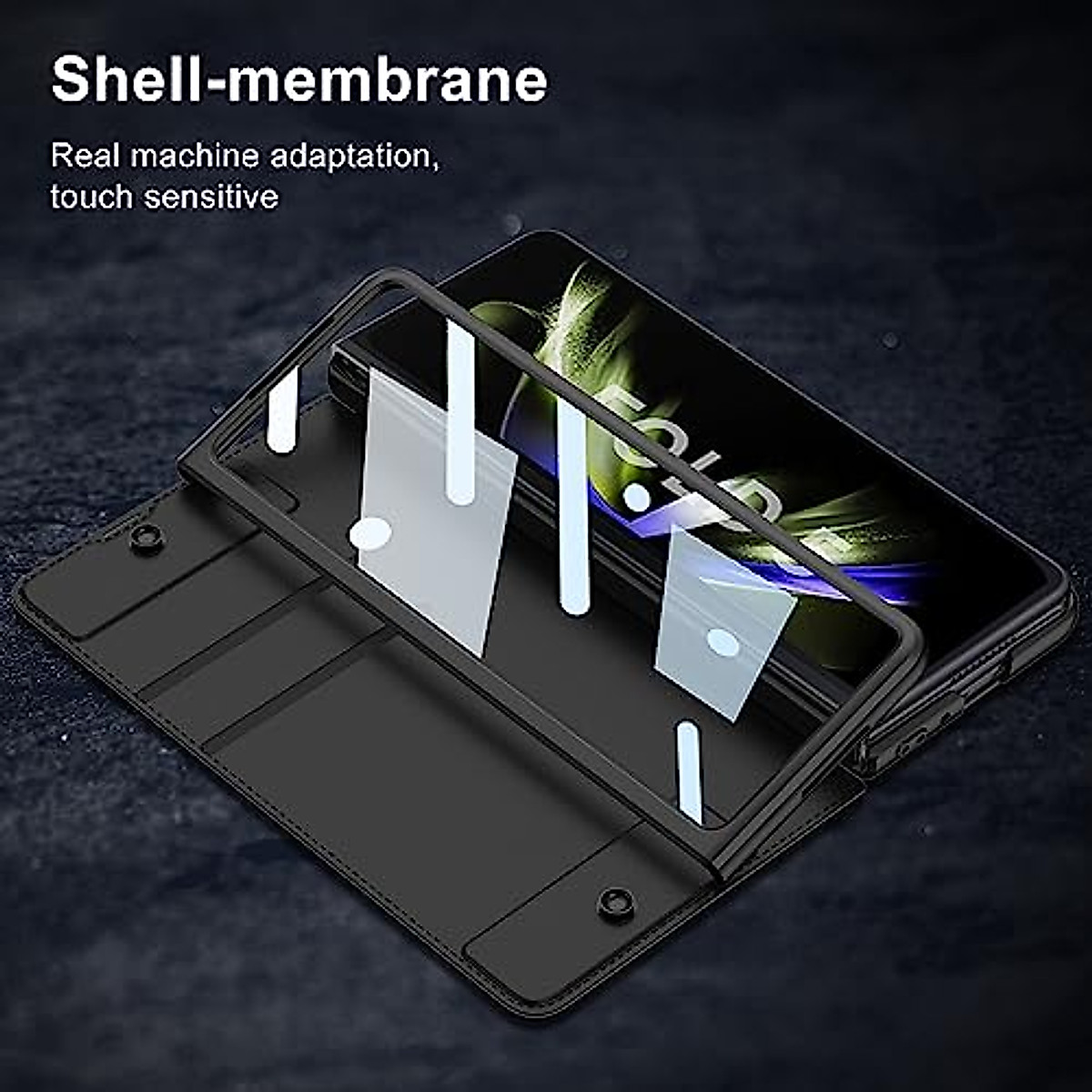 DEMCERT for Samsung Galaxy Z Fold 5 with [Fold4 Edition Pen Slot],Military Armor Full Body Protective Anti-Scratch Hard Leather Bracket Case with Screen Protector Wireless Charger (Black)