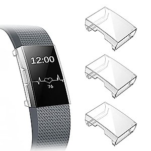 [3 Pack] Fintie Case Compatible with Fitbit Charge 2, Full-Around Screen Protector TPU Case Cover Bumper Shell Compatible with Fitbit Charge 2, Clear x 3