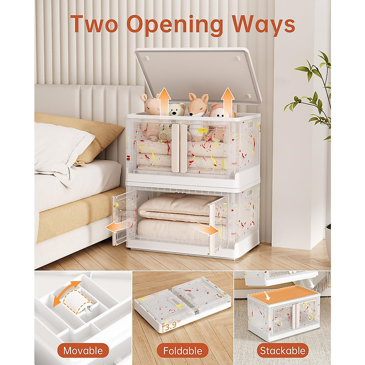 HAIXIN 400QT Stackable Storage Bins With Lids, Plastic Clear Storage Bins Collapsible Storage Drawers, 4 Pack Closet Organizers and Storage Containers with Doors and Wheels For Home, Office, Dorm