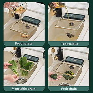 Kitchen Sink Filter Rack with 100 Pcs Sink Filter Mesh Bags, Foldable Sink Strainer Mesh Bag Stand Disposable Waste Garbage Net Shelf Anti-Clogging Filter Net Basket Holder