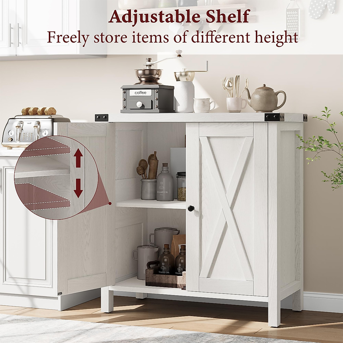 IDEALHOUSE Buffet Cabinet Farmhouse Storage Cabinet with Doors and Shelves, Buffets and Sideboards Entryway Cabinet with Storage Accent Console Cabinet for Living Room, Dining Room (White)