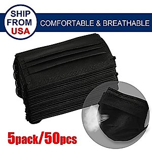 T·IMTEX Disposable 3 Ply Face Mask with Elastic Ear loops, Breathable and Comfortable Protective Masks with Melt-Blown Fabric for Filtering the Particulate Matter in the Air Pollution (Black)