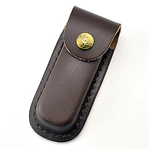 Aibote Hunting Holster Folding Blade Knife Sheath Carrying Leather Holder Sheaths Scabbard Pouch Bag For Swiss Army Knife Tactical Foldable Knives Brown
