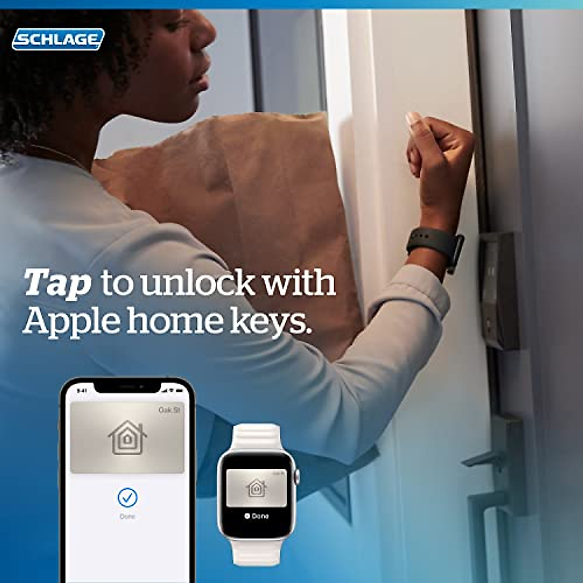 Schlage BE499WB CAM 619 Encode Plus WiFi Deadbolt Smart Lock with Apple Home Key, Keyless Entry Door Lock with Camelot Trim, Satin Nickel