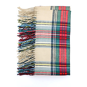 Achillea Long & Wide Scottish Tartan Plaid Large Cashmere Feel Blanket Scarf Check Shawl Wrap 80" x 29" (Khaki Tartan)