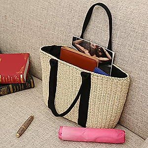 XFASY Straw Tote Bag Handbag Large Capacity Woven Top Handle Bag Summer Stylish Straw Basket Bag for Women