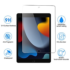 SIBEITU 2 Pack Screen Protector for iPad 9th Generation 2021, iPad 10.2 Inch HD Clear 9H Hardness Tempered Glass Film Compatible with iPad 8th 7th Generation 2020/2019, Scratch Resistent