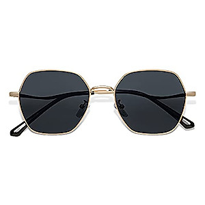 SOJOS Hexagon Square Polarized Sunglasses for Women Men Retro Gold Rim Wire Frame Polygon Shades SJ1101, Gold Frame/Grey Lens