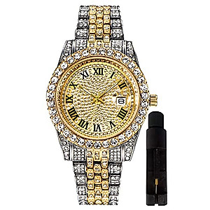 Iced-Out Watches for Men with Big Rhinestone Hip Hop Wristwatch