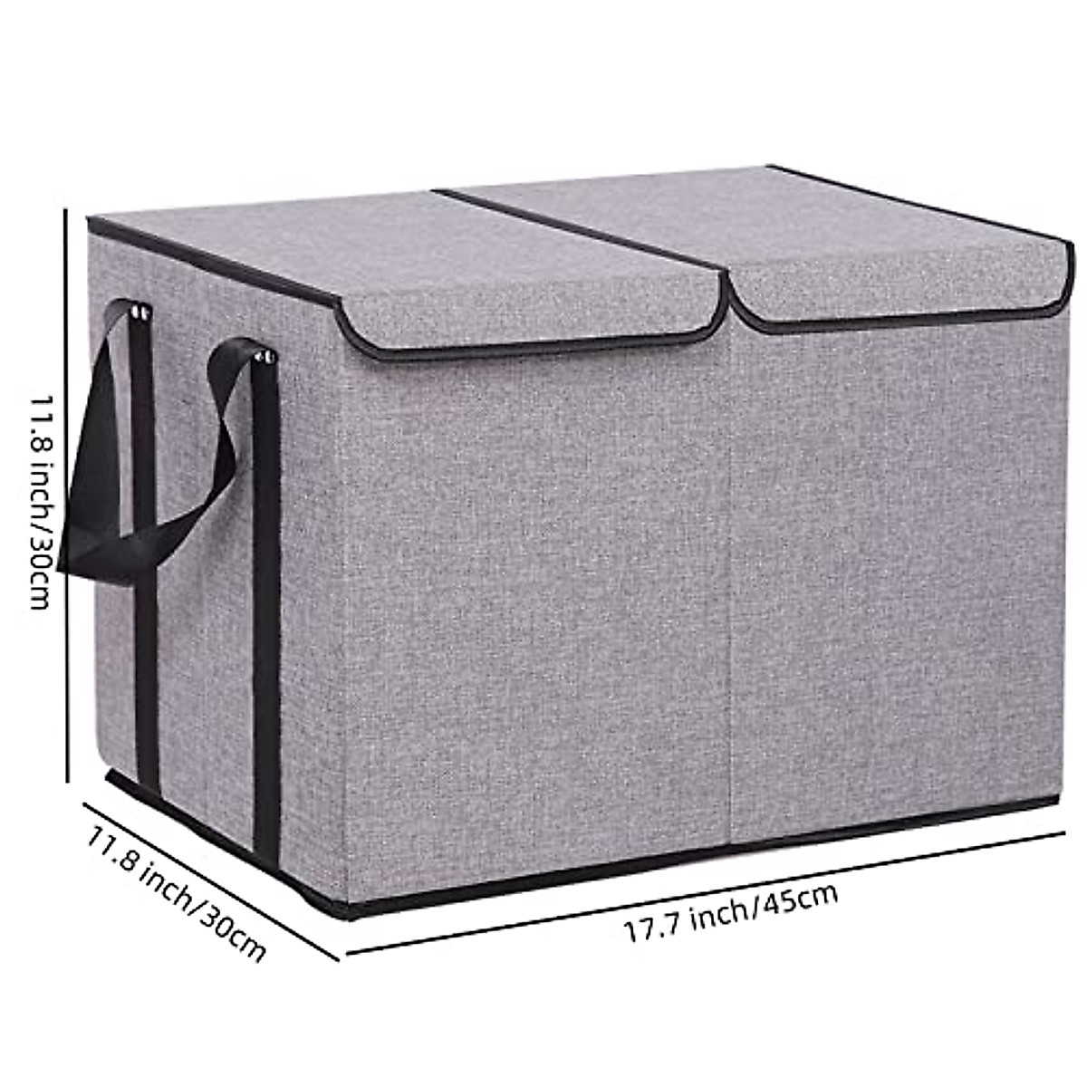 OUTBROS Box Chest Storage Organizer with Double Flip, 17.7 * 11.8 * 11.8 inch Collapsible Sturdy Boxes Organizer Bins with Big Handles, for Nursery, Playroom, Clothes, Blanket, Bedroom (2 Pack, Grey)