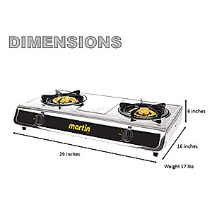 Martin SG228 Portable Propane Gas Double Cooktop Lightweight Cooking Stove with 25,600 BTU, Durable Heavy Duty, Compact, and Lightweight Design