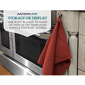 Rachael Ray Moppine Towel, 2pk- 2-in-1 Kitchen Towel and Pot Holder with 2 Heat Resistant Pockets to Grip Hot Cookware, Bakeware-Absorbent Kitchen Towels Perfect for Drying Dishes and Hands, Brick Red