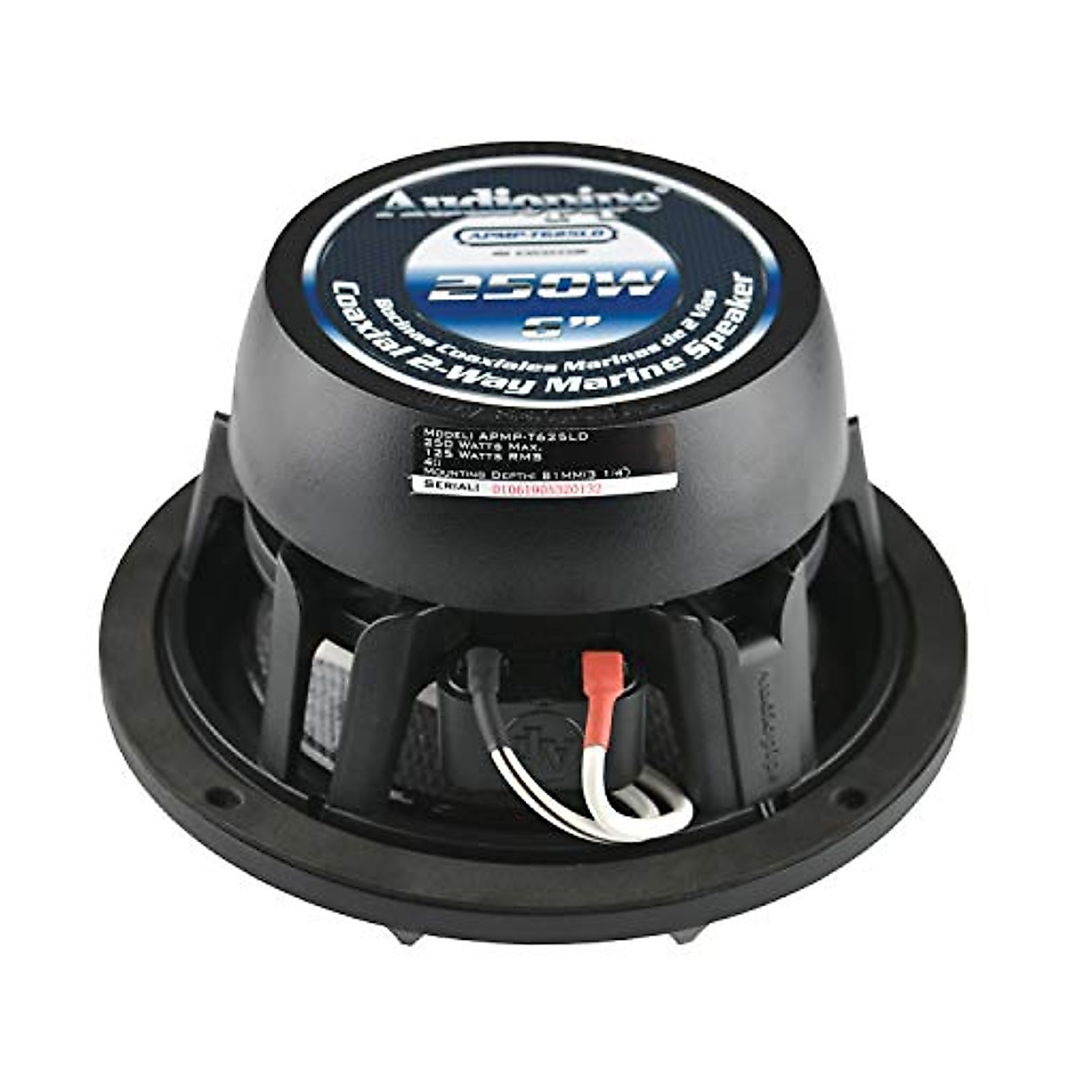 Audiopipe APMP-T625LD 6.5 Inch 250 Watt Max, 4 Ohm Marine Audio 2 Way Coaxial Stereo Speaker with LED Lights and 1.2 Inch Kapton Voice Coil, Silver