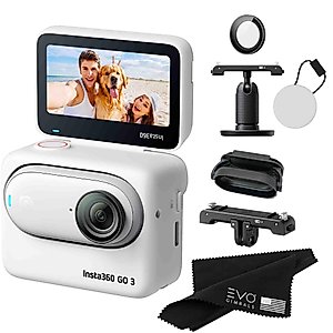 Insta360 GO 3 128GB – Waterproof Tiny Mighty Action Camera with 2.7K 2720 Video & 2936x1088 Photo, FlowState Stabilization, POV, AI Editing, Action Pod|Bundle Includes Quick Release Mount