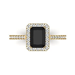 1.95ct Emerald Cut Solitaire with Accent Halo Natural Black Onyx designer Modern Statement Ring 14k Yellow Gold Size 7.25