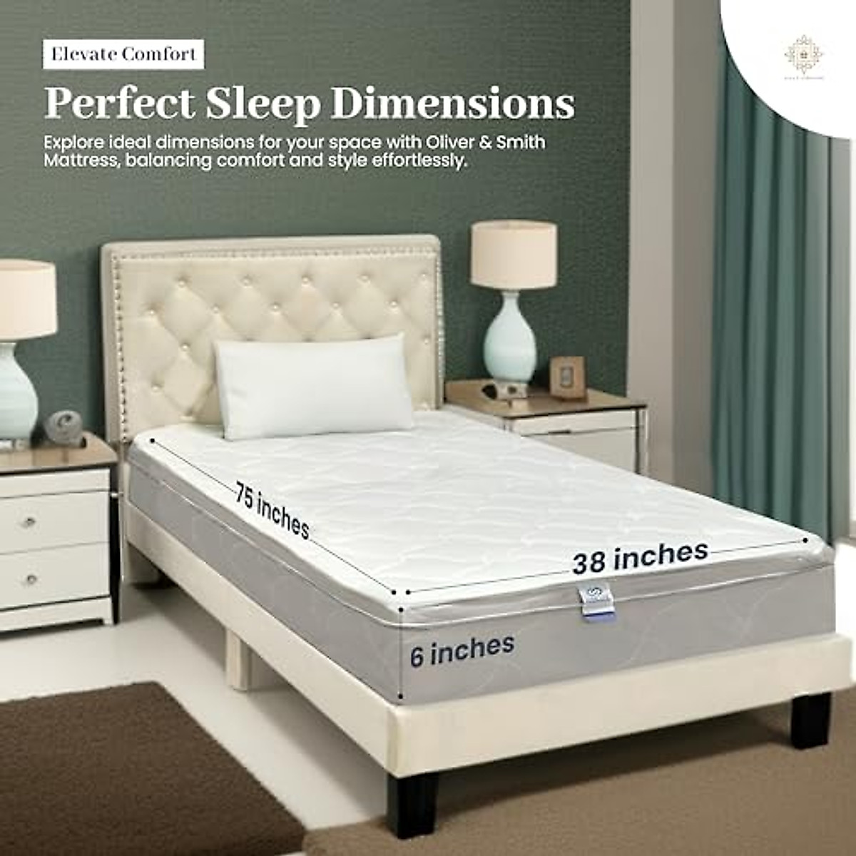 Twin Size Mattress - 6 Inch Cool Comfort Foam & Spring Hybrid Mattress with Breathable Organic Cotton Cover - Quilted Soft Tight Top - Rolled in a Box - Oliver & Smith