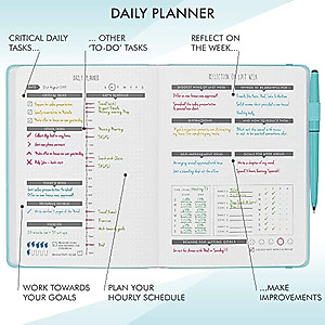 Daily Planner & hourly planner - Use this day planner to schedule your to do list - Undated 2024 weekly planner, habit tracker & organizer - LUX Productivity Classic Undated Planner (Sky Blue)